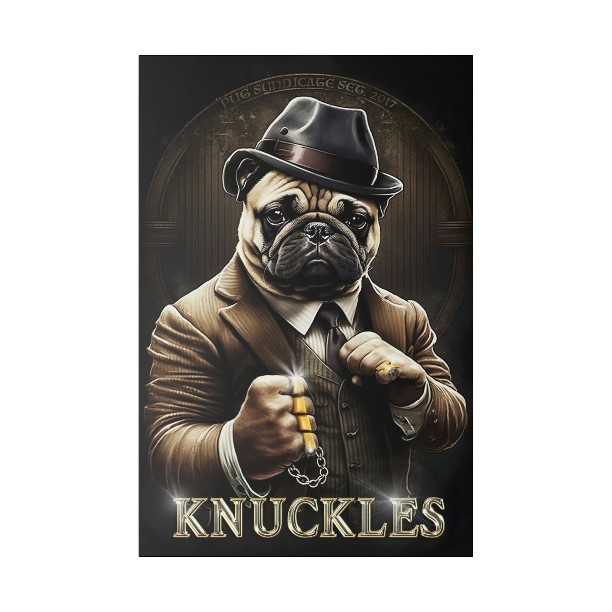 Knuckles the Pug Boss Digital Oil Painting Canvas Wall Art Print ...