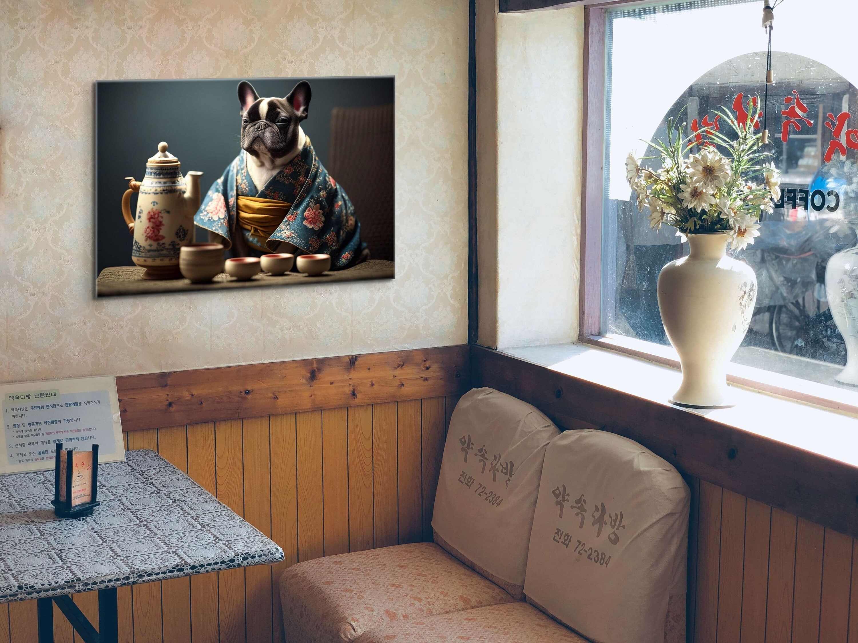 Japanese Tea Ceremony French Bulldog Frenchie Oil Paint Print Canvas ...