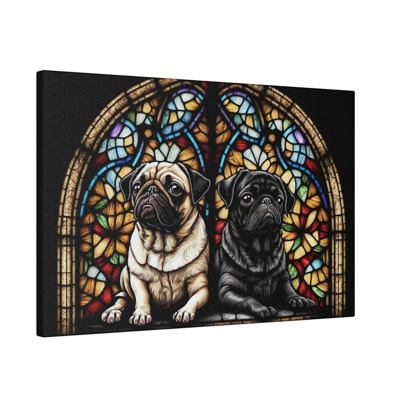 Adorable Church Style Stained Glass Pugs Mosaic Art Digital Image ...