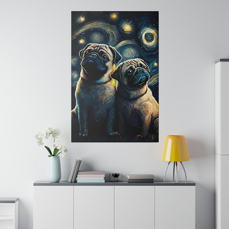 Starry Night Fawn Pugs by Van Gogh Cute Home Decor Pug Lover - Etsy