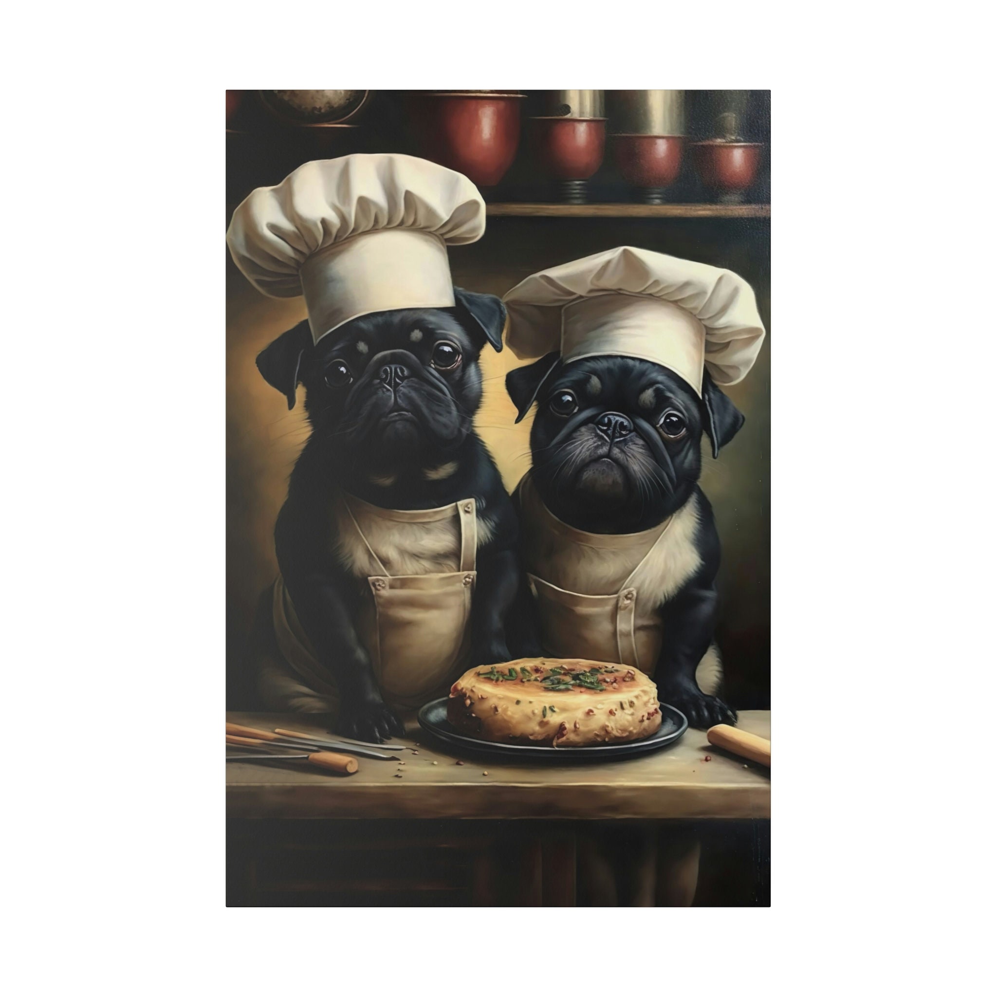 Black Pugs Cooking Baking Food Dinner Kitchen Oil Painting Canvas Wall ...