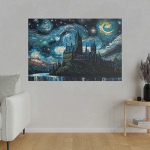 Magic Wizard School Castle Scottish Starry Night Digital Oil Painting ...