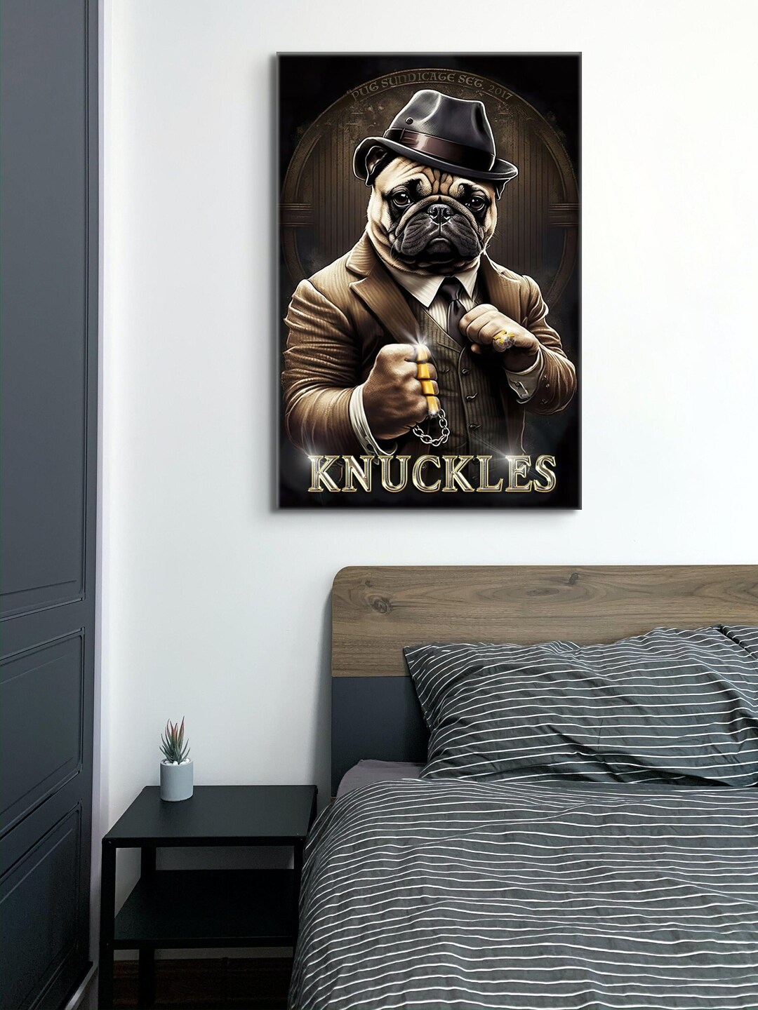 Knuckles the Pug Boss Digital Oil Painting Canvas Wall Art Print ...