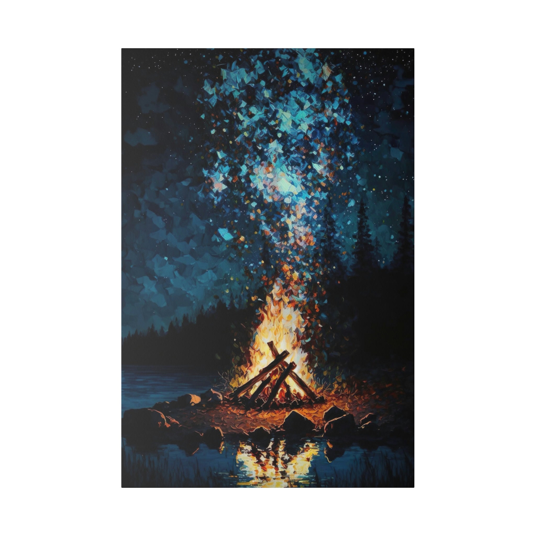 Campfire on A Starry Night Cozy Digital Oil Painting Canvas Wall Art ...