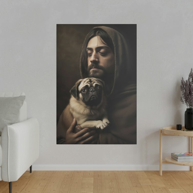Jesus With a Pug Dog Digital Oil Painting Canvas Wall Art - Etsy