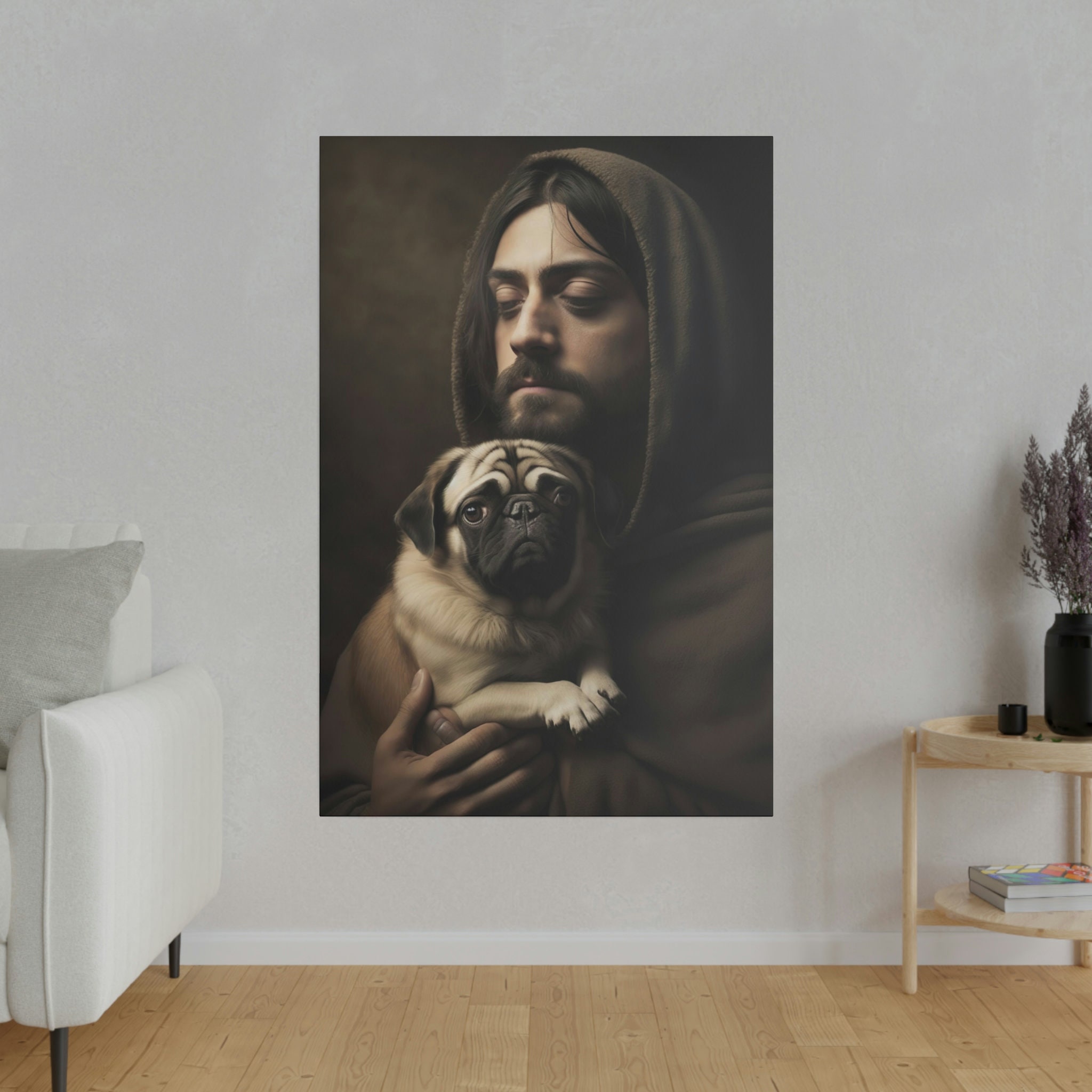 Jesus With a Pug Dog Digital Oil Painting Canvas Wall Art - Etsy