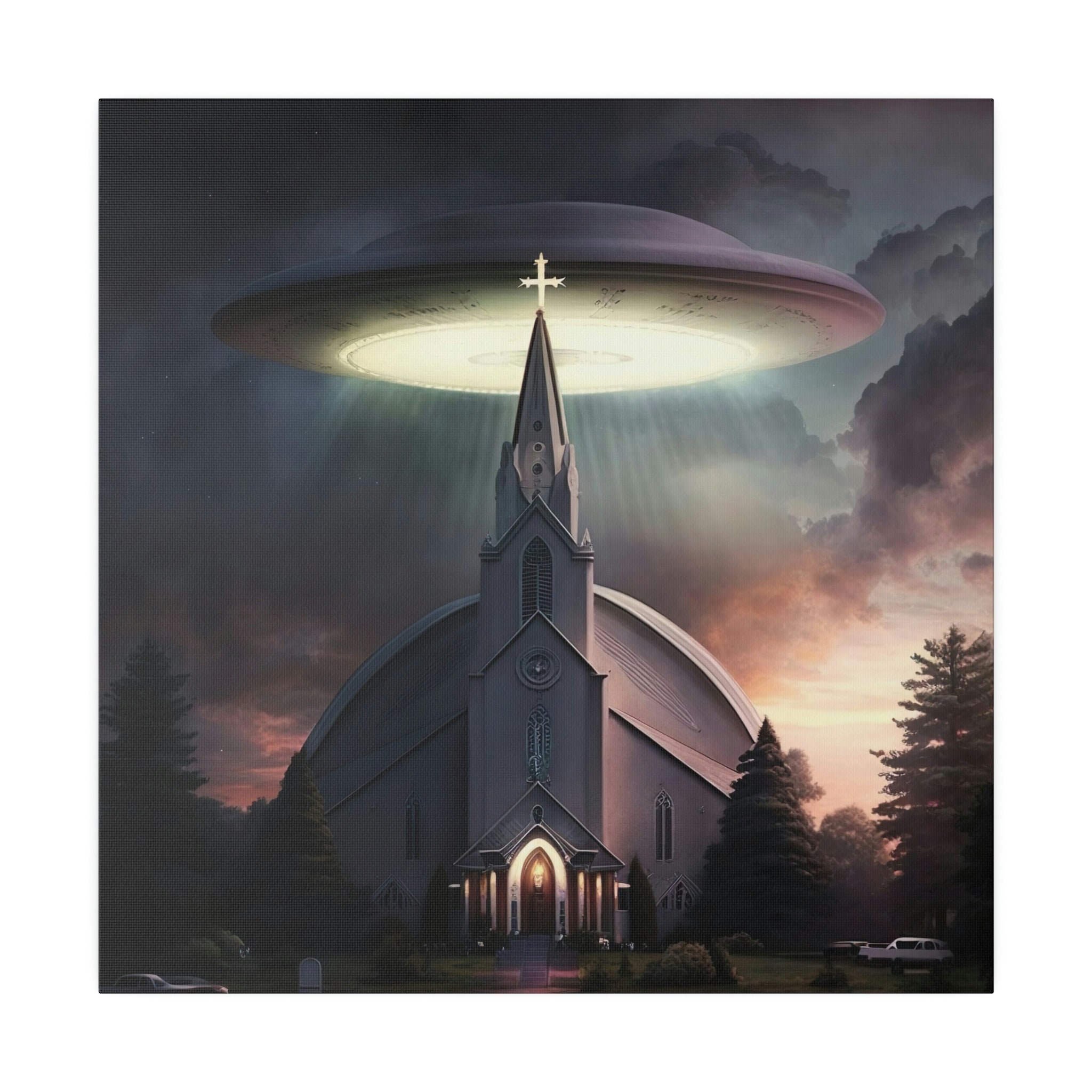 UFO Aliens Above A Church in Nebraska Abstract Modern Contemporary ...