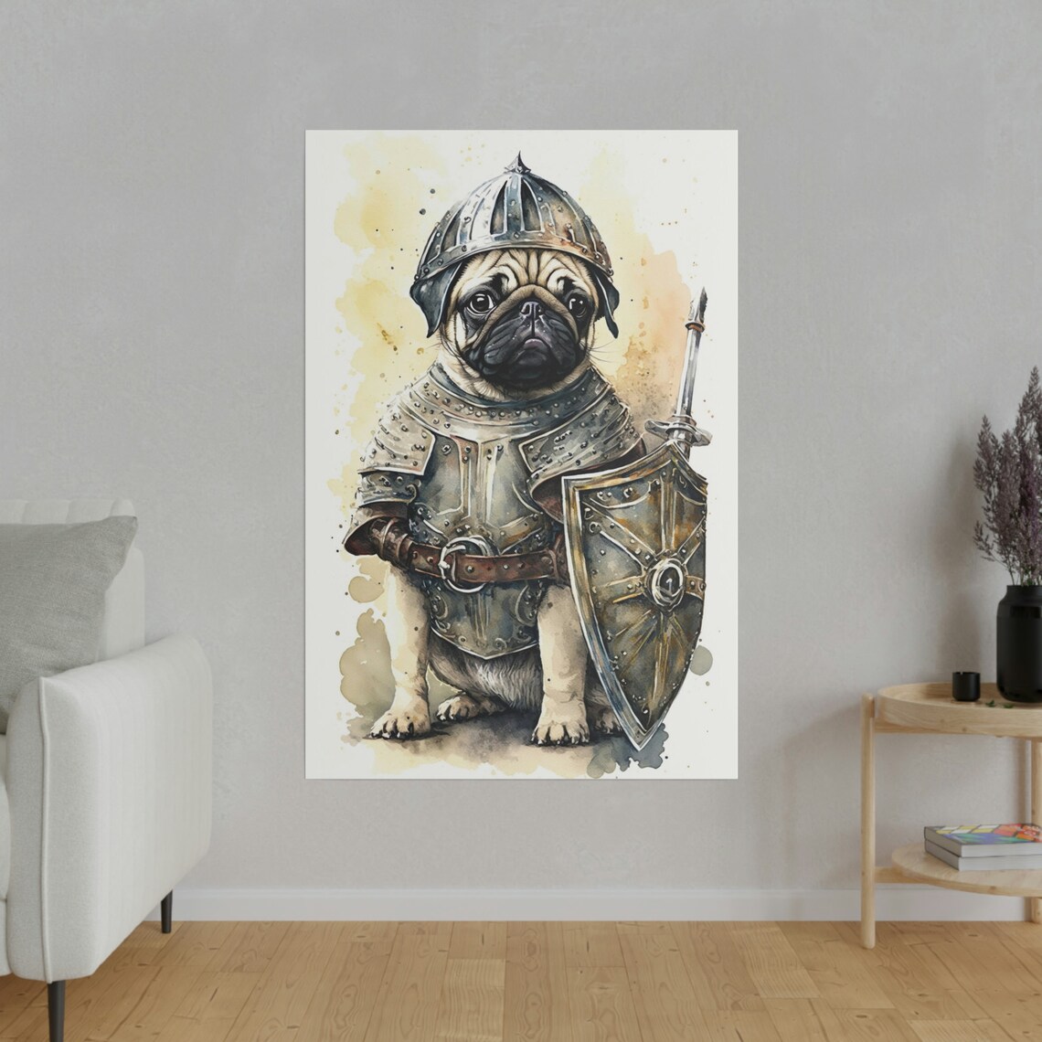 Pug Knight Adorable Medieval Armor Pug Dog Cute Pugs Watercolor ...