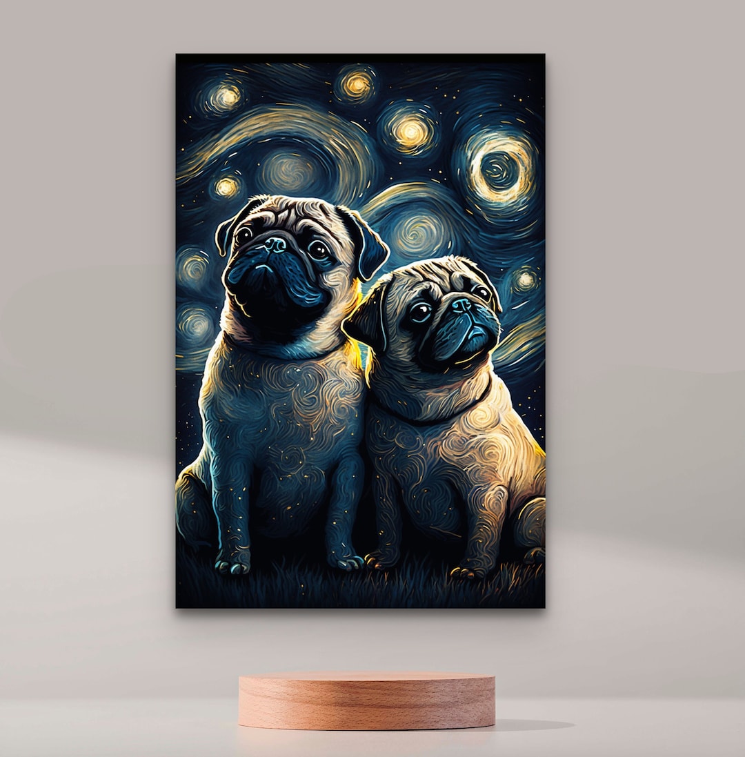 Starry Night Fawn Pugs by Van Gogh Cute Home Decor Pug Lover Dog Owner ...