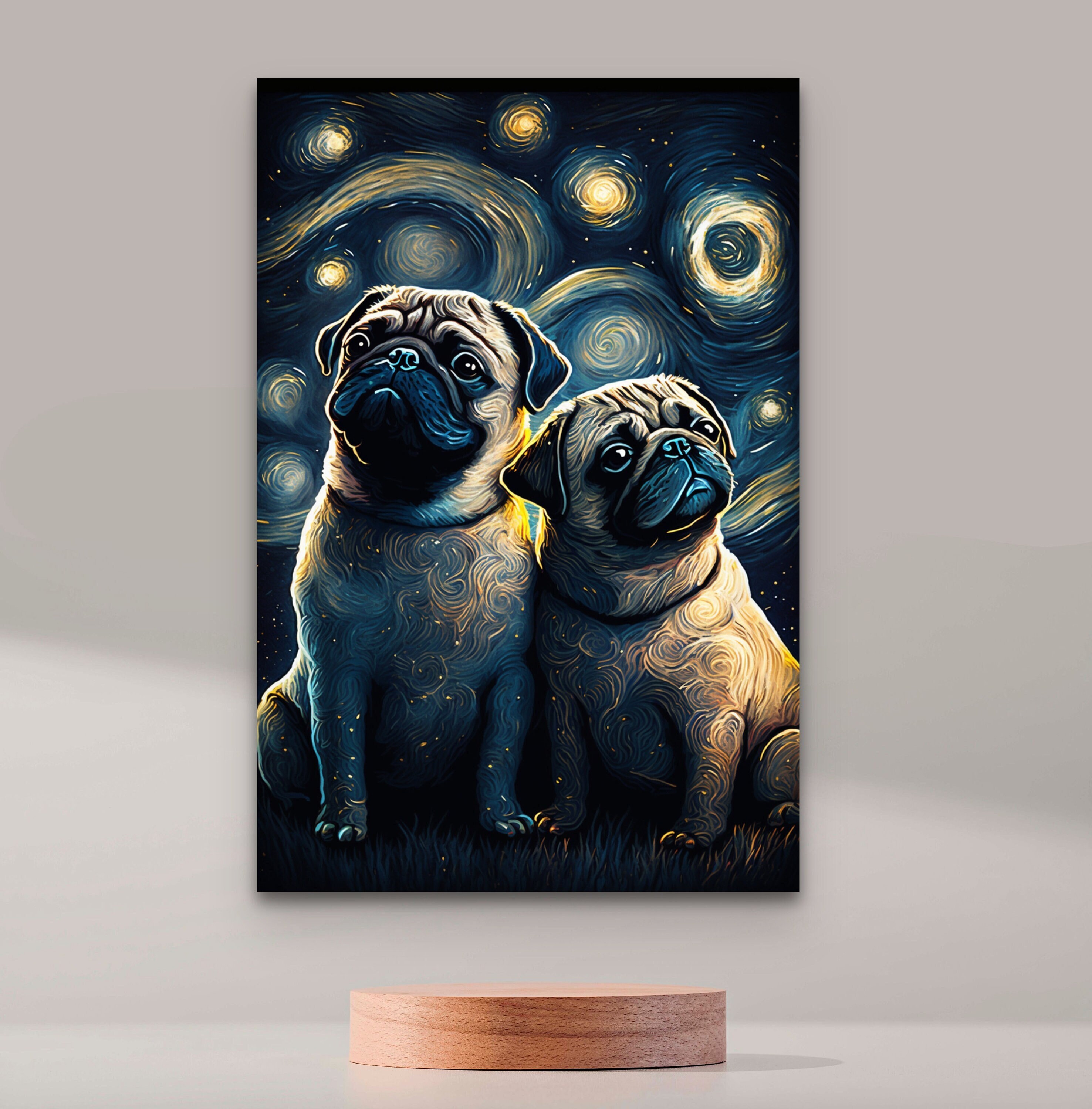 Starry Night Fawn Pugs by Van Gogh Cute Home Decor Pug Lover - Etsy