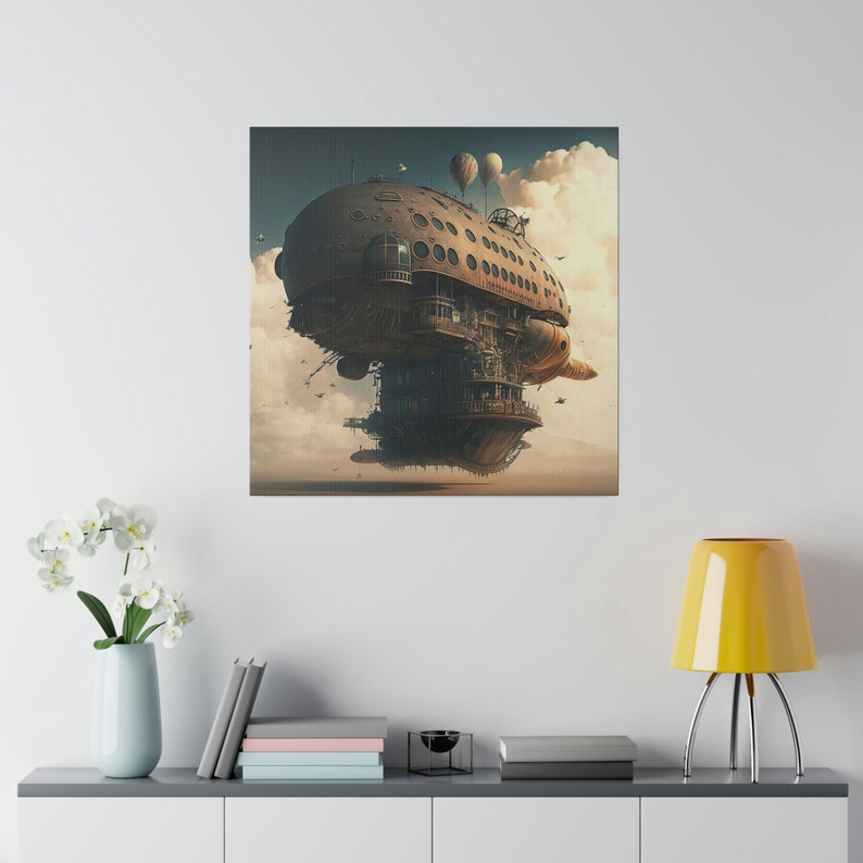 Steampunk Flying Airship Blimp Ready to Hang Square Canvas Wall Art ...