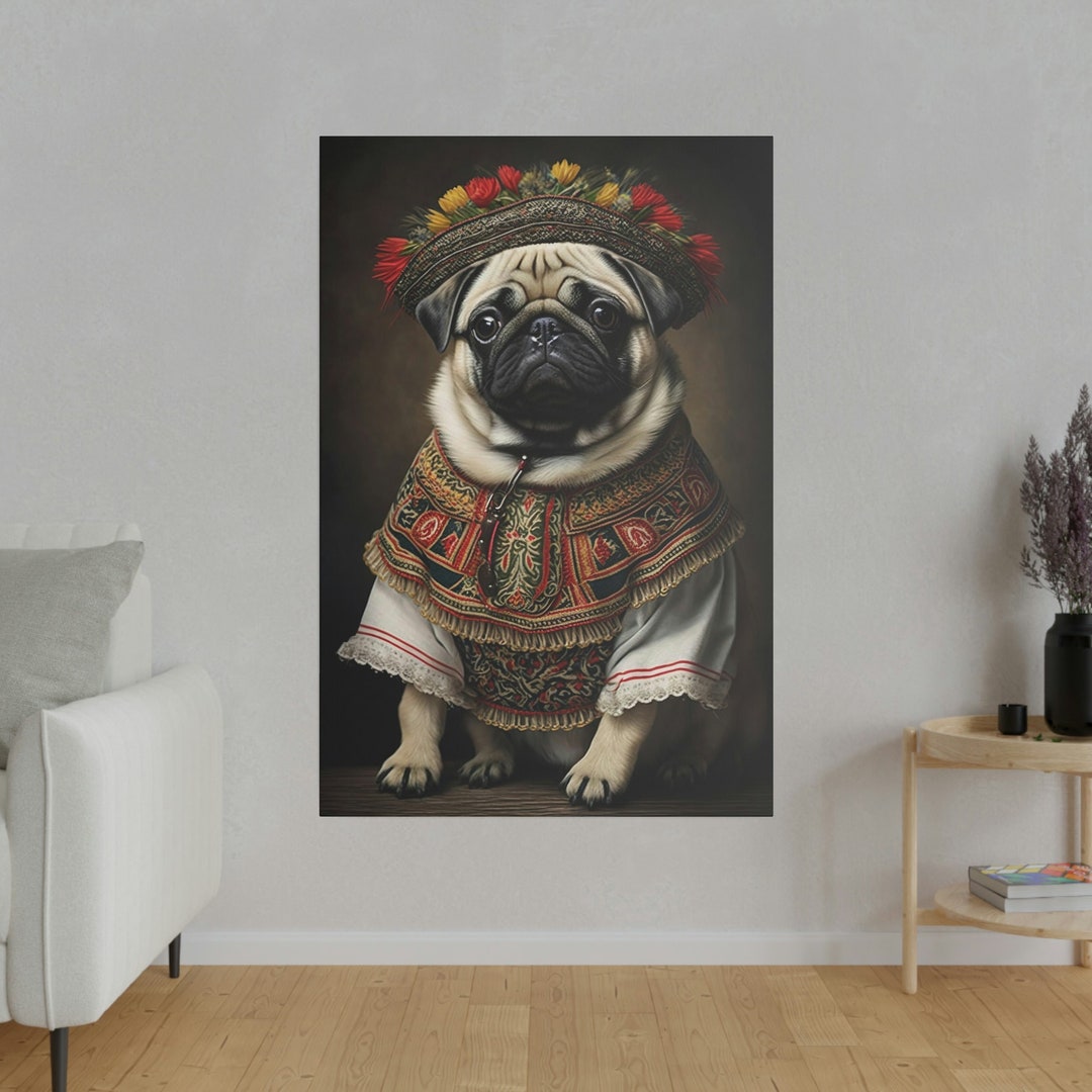 Beautiful Balkan Traditional Ethnic Costume Pug Painting Canvas Wall ...