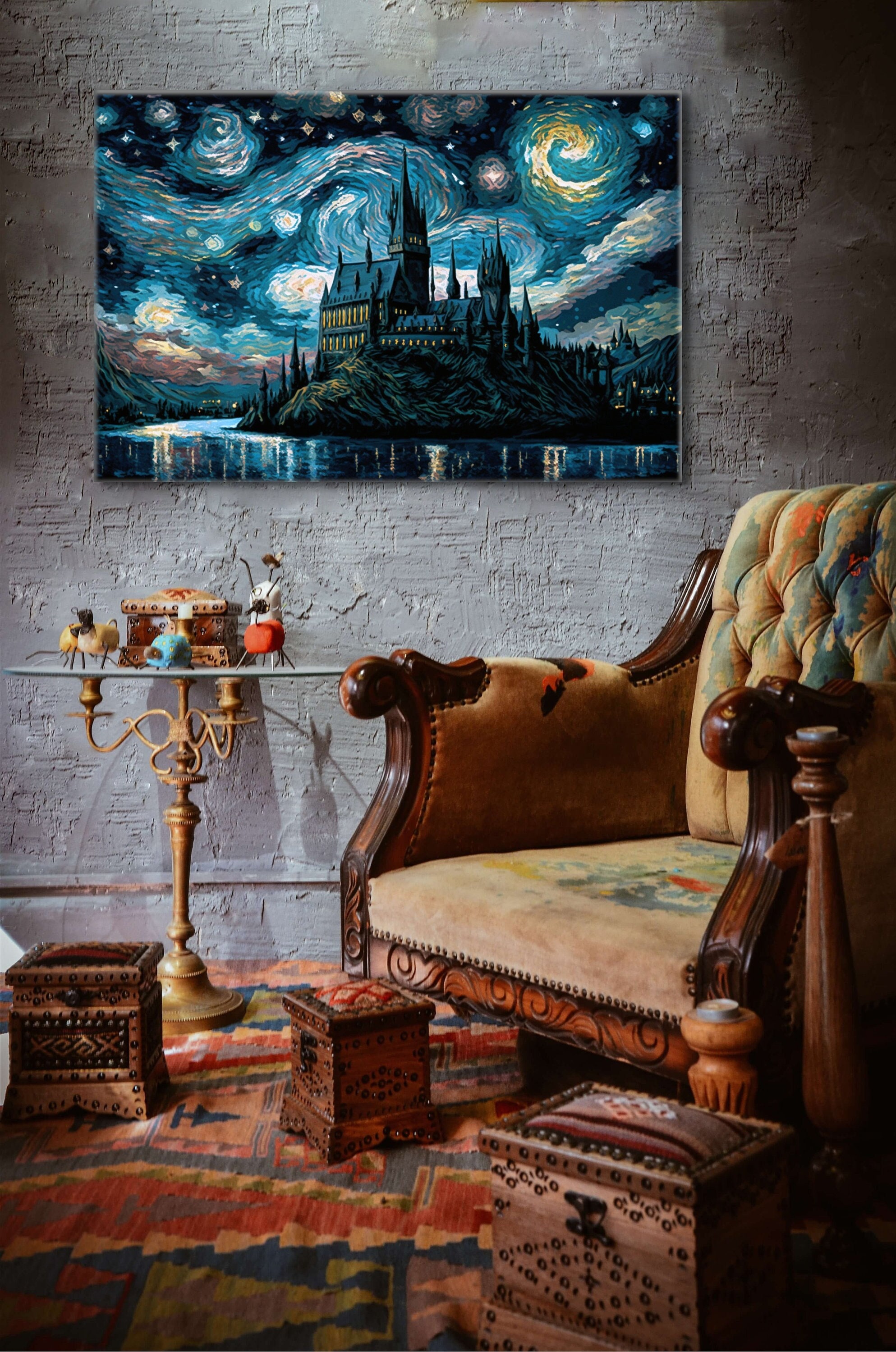 Magic Wizard School Castle Scottish Starry Night Digital Oil Painting ...