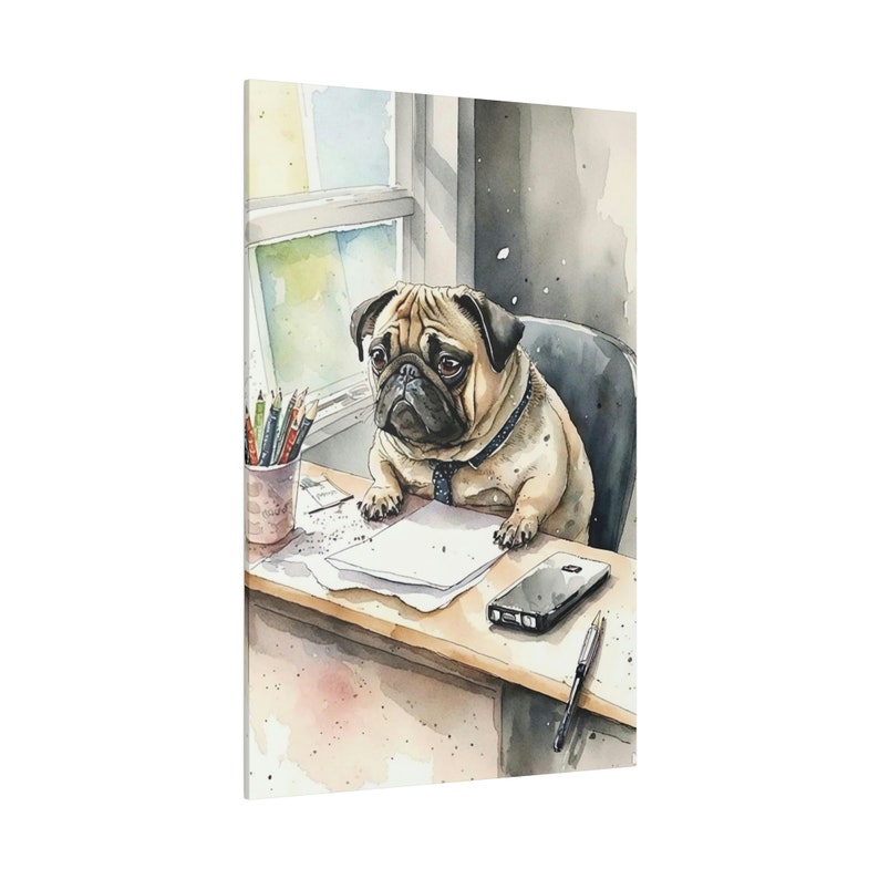 Cute Monday Vibes Pug at the Office Painting Canvas Wall Art Print ...