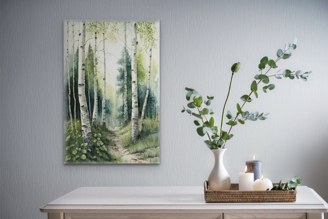 Canadian Birch Forest Taiga Watercolor Canvas Wall Art Russian Print ...