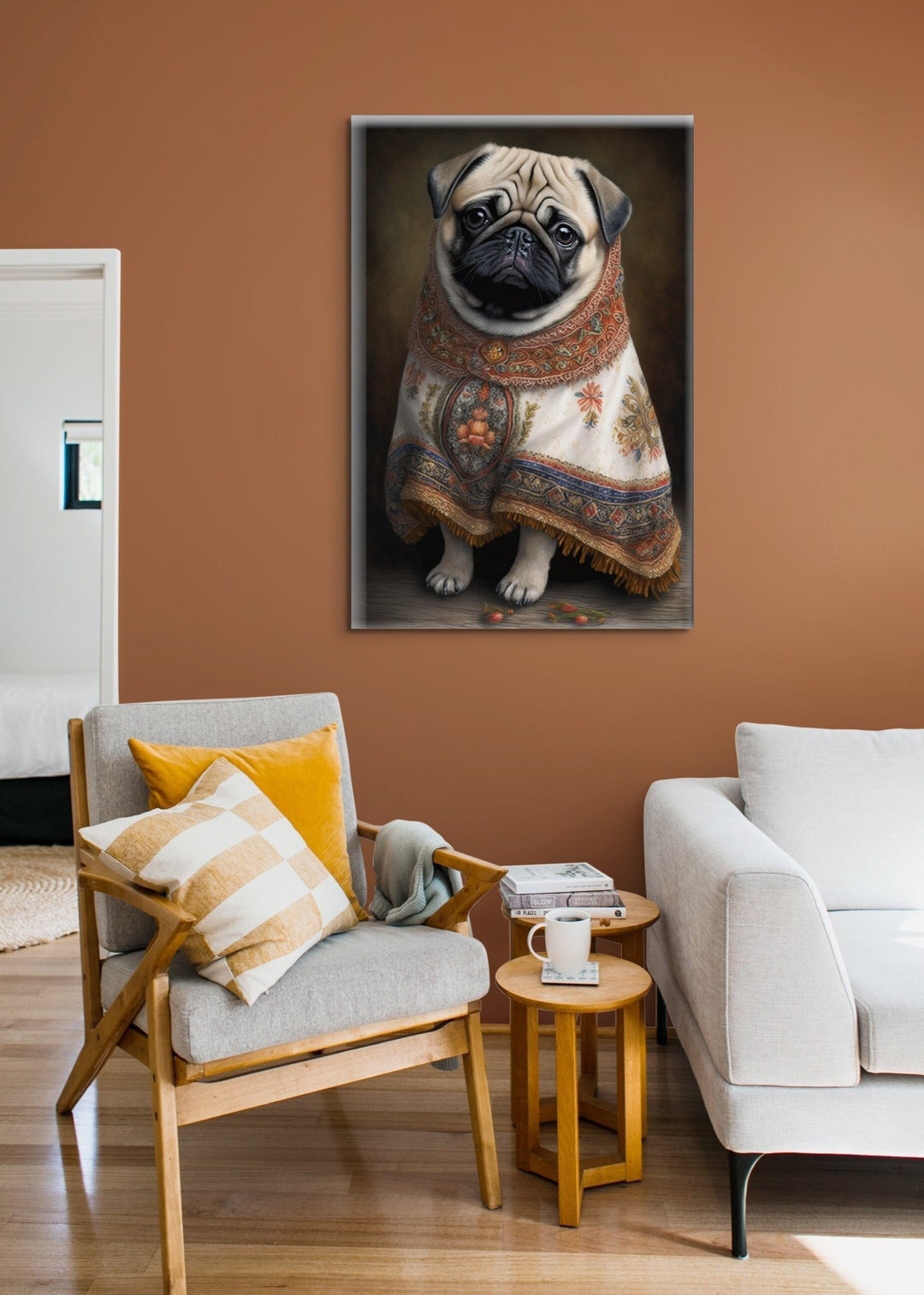 Cute Slavic Traditional Ethnic Costume Pug Oil Painting Canvas Wall Art ...