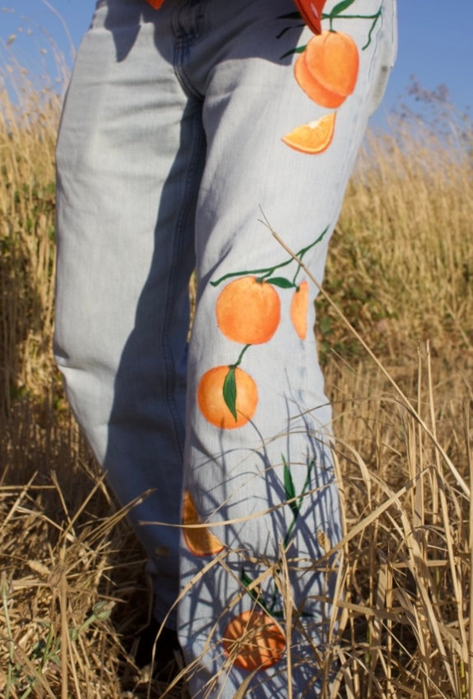 Orange Painted Denim Jeans - Etsy