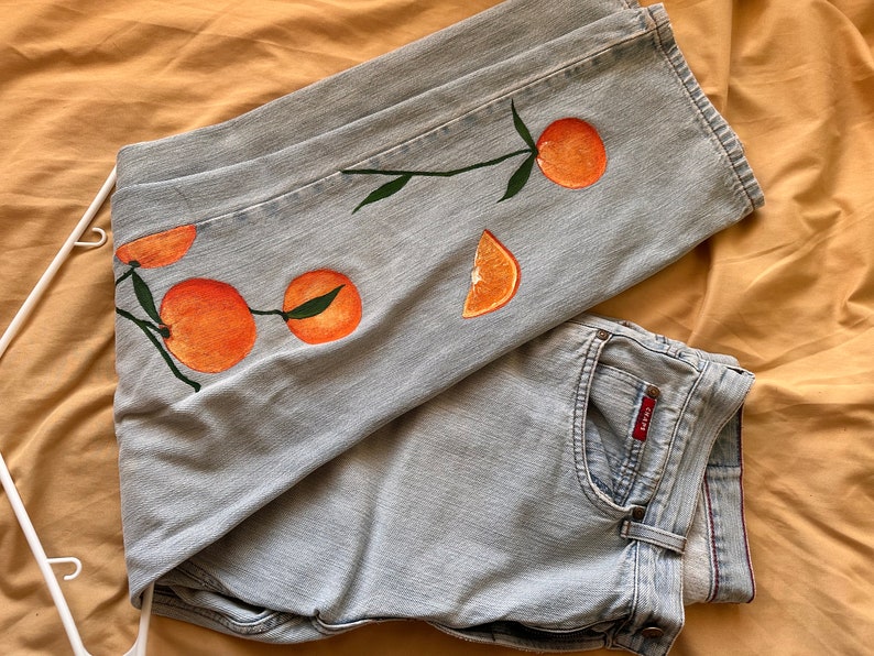 Orange Painted Denim Jeans - Etsy