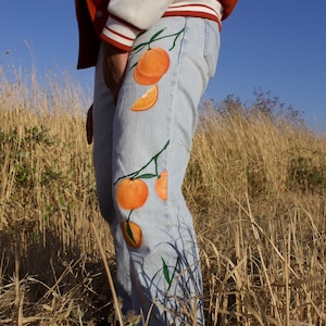 Orange Painted Denim Jeans - Etsy