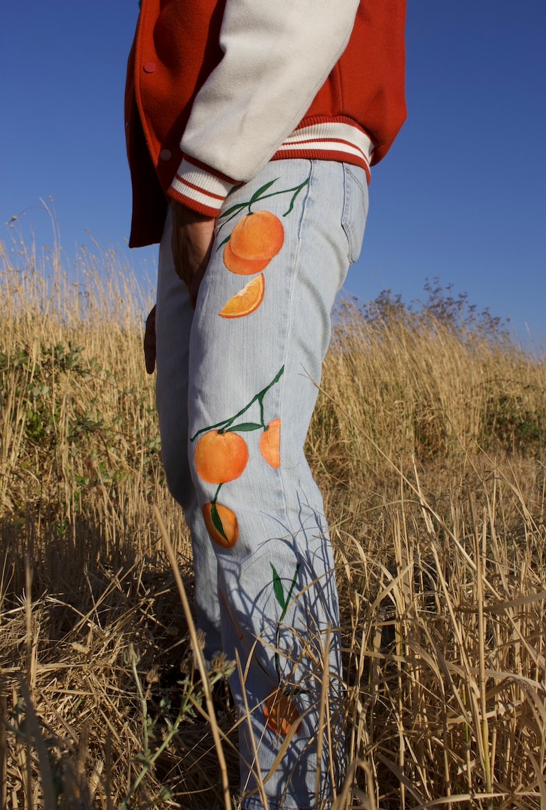 Orange Painted Denim Jeans - Etsy