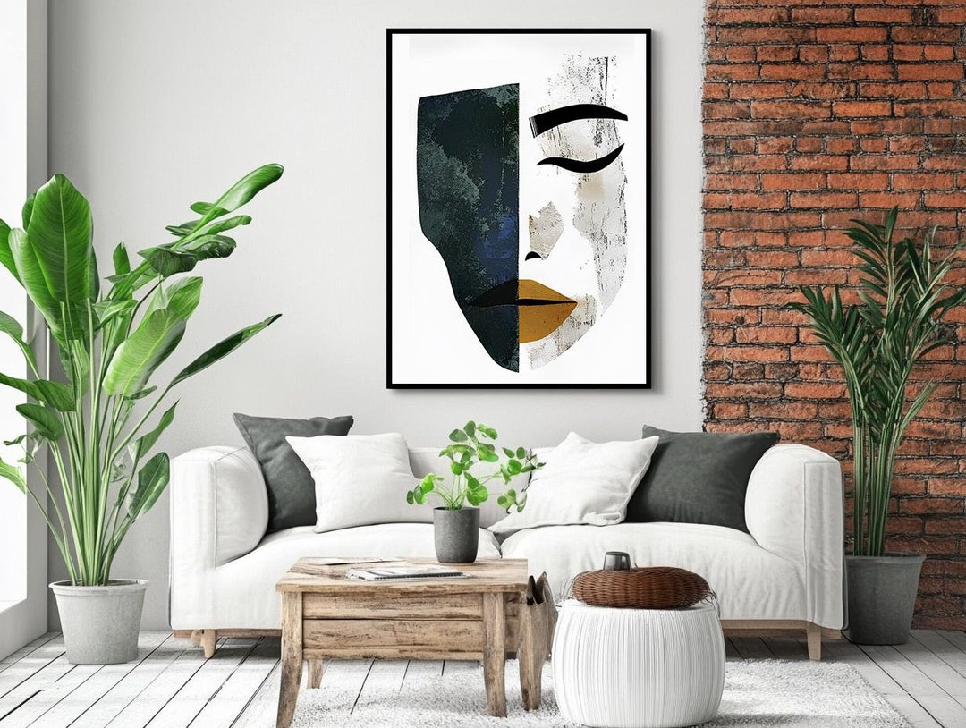 Abstract Minimalist Face Wall Art Print - Modern Black White Printable ...