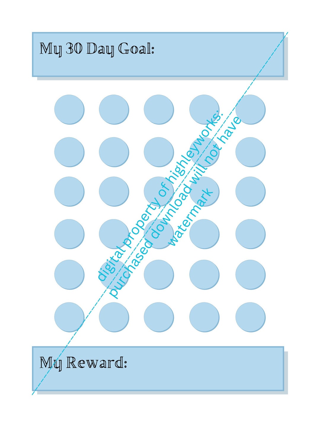 My 30 Day Goal and Reward Worksheet in Blue Moon - Etsy