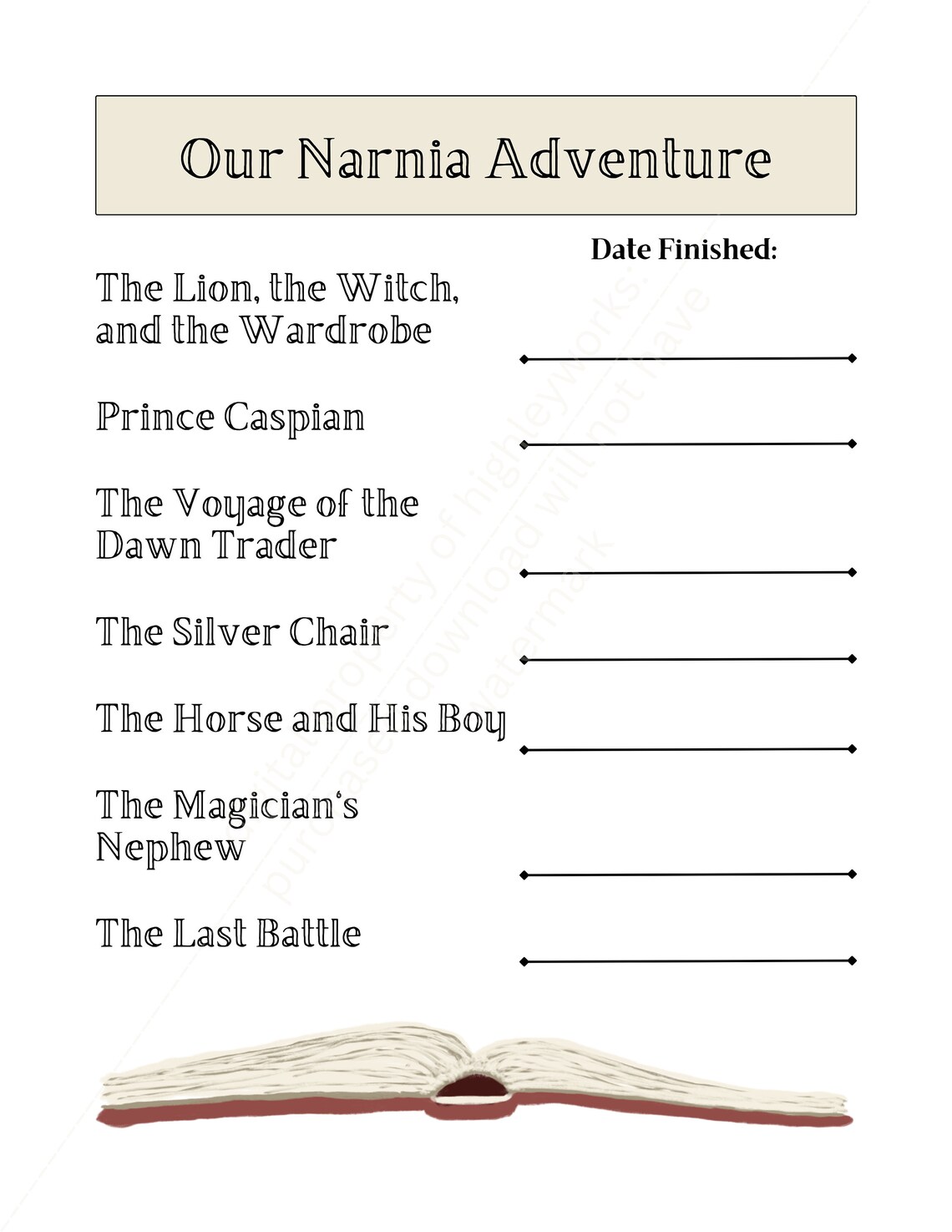 Narnia Reading Adventure Digital Download Printable, C.S. Lewis, Aslan ...