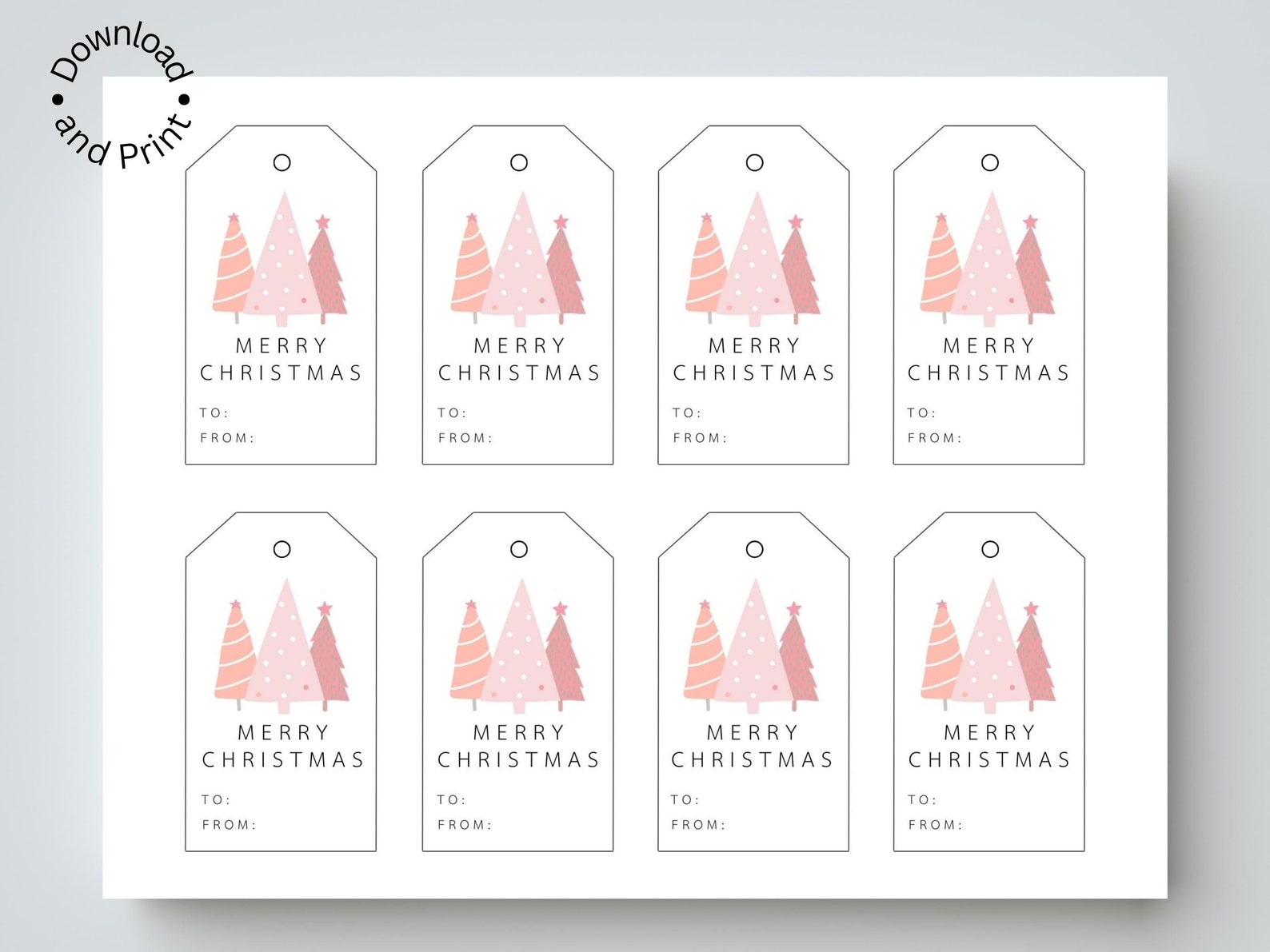 Printable Christmas Gift Tags, Pink Christmas Tree Gift Tags, Holiday ...