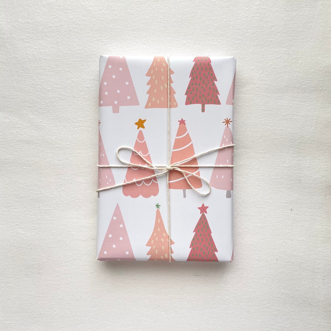 Pink Boho Christmas Tree Wrapping Paper Pink Christmas Tree Holiday ...