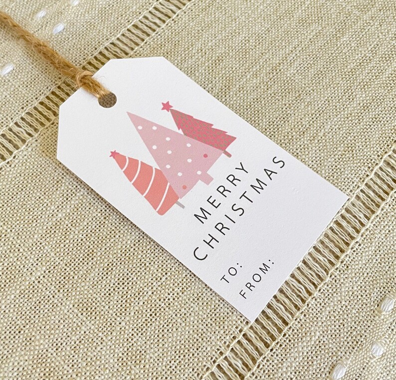 Printable Christmas Gift Tags, Pink Christmas Tree Gift Tags, Holiday ...