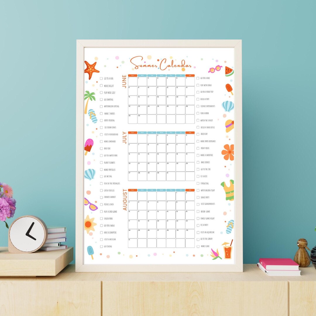 Editable Summer Calendar Poster Printable Summer Fun Bucket List Family ...