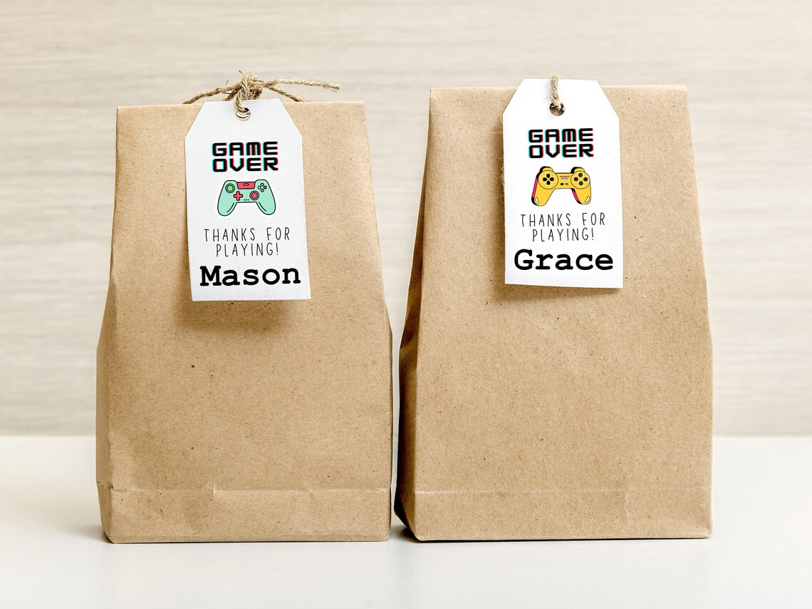 Printable and Editable Gamer Birthday Favor Tags, Custom Name Game Over ...