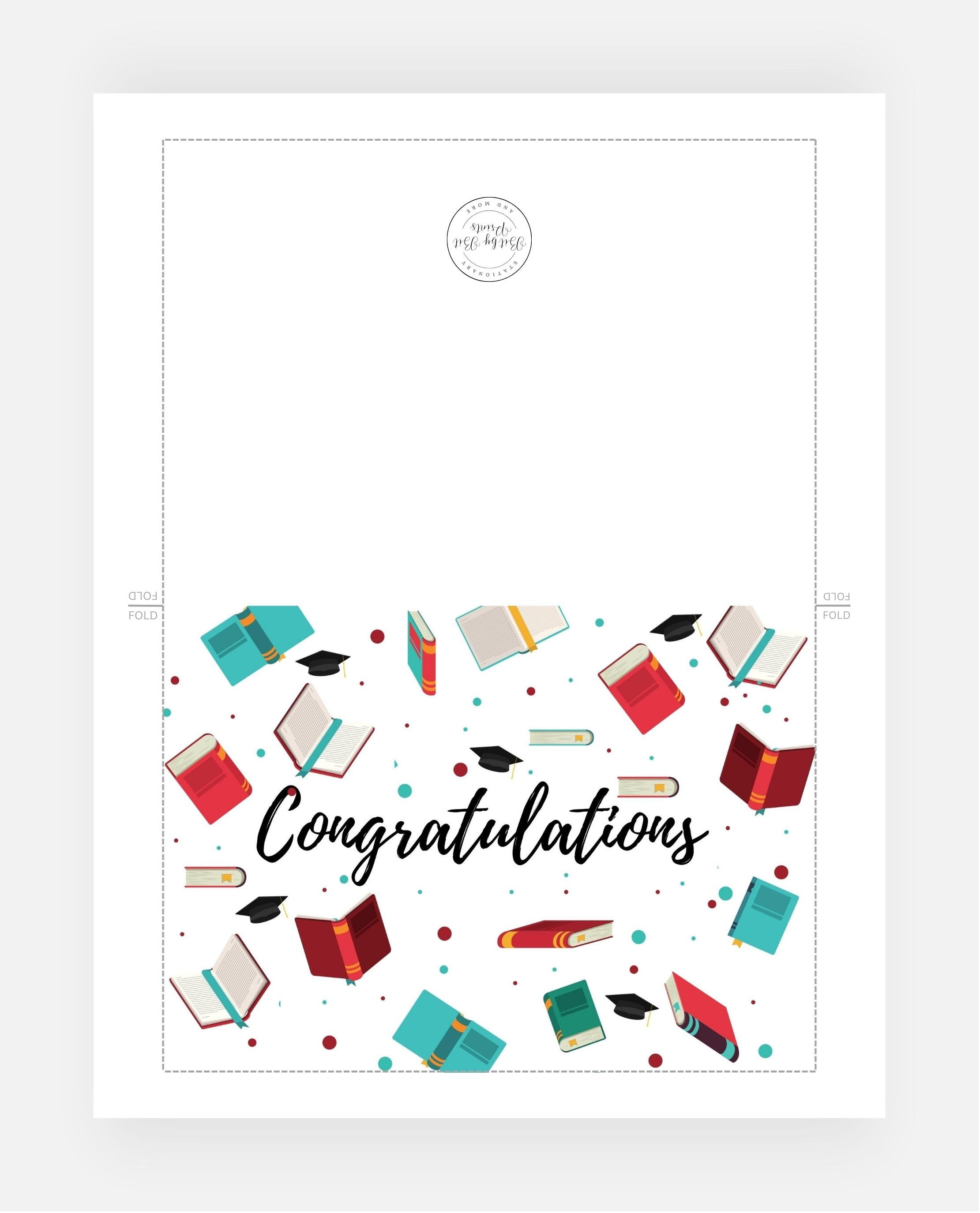 Printable Graduation Congratulations Card: Books & Caps (instant ...