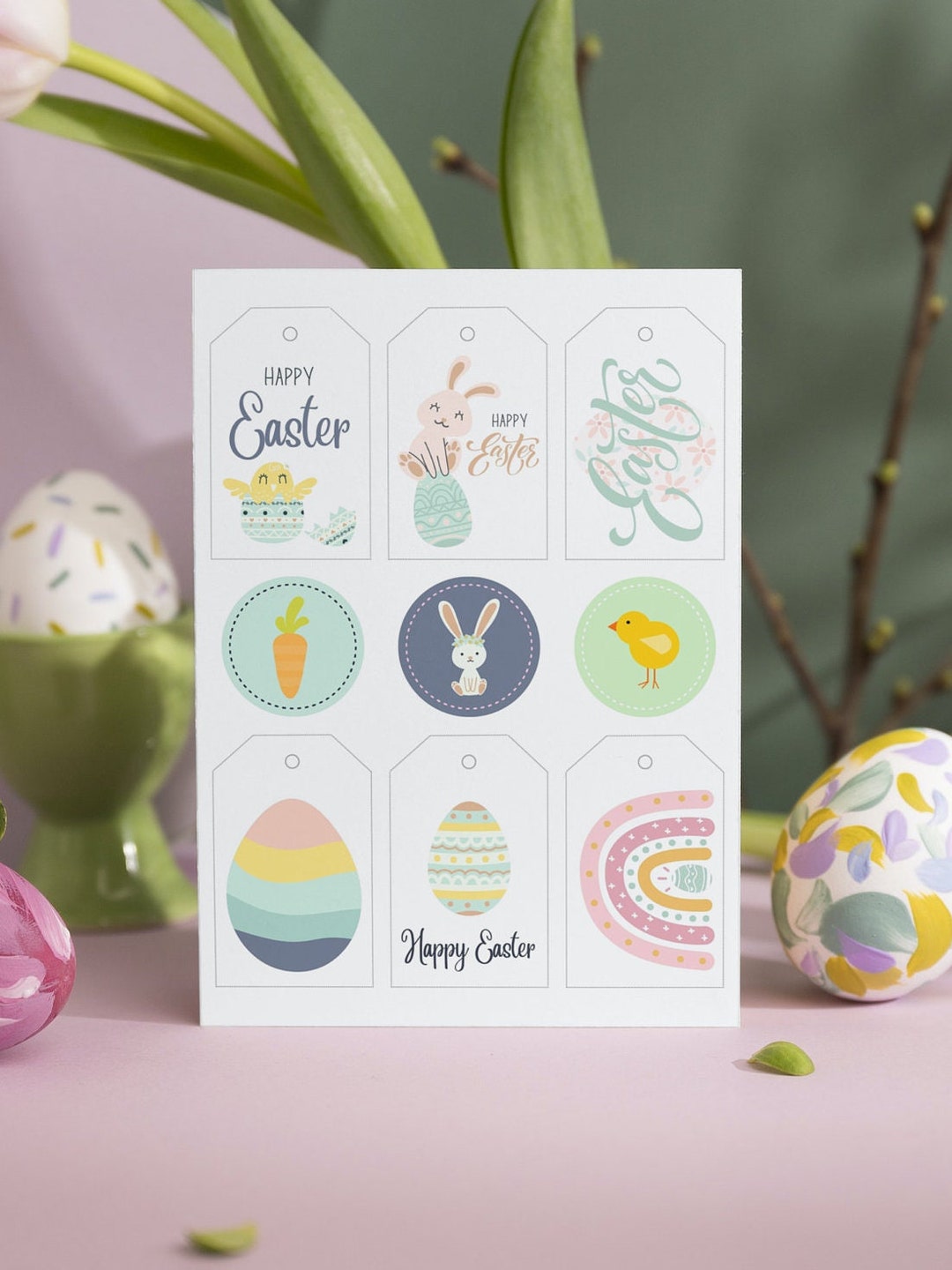 Printable Easter Basket Tags, Happy Easter Tags, Easter Bunny Basket or ...