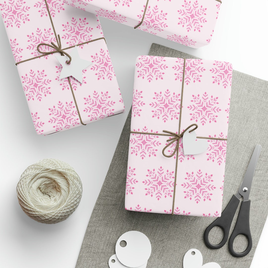 Pink Christmas Snowflake Wrapping Paper, Pink Snowflakes, Christmas ...