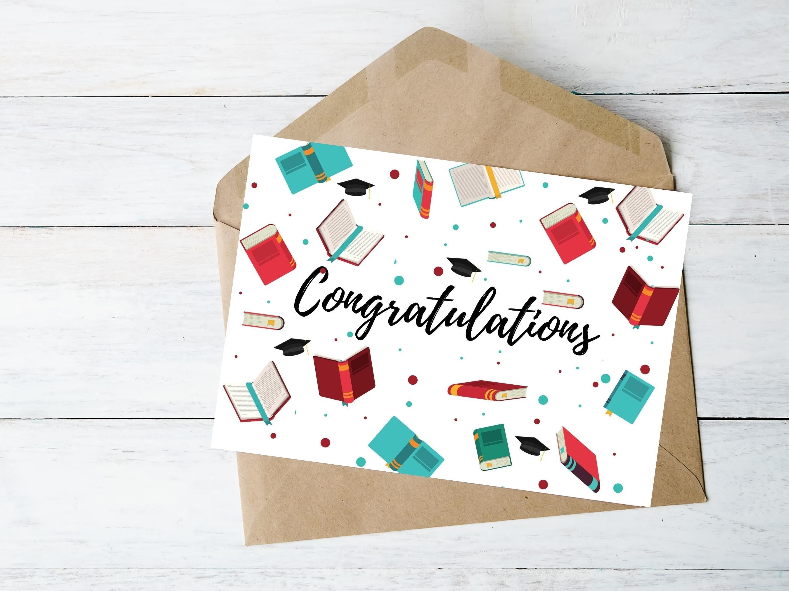 Printable Graduation Congratulations Card: Books & Caps (instant ...