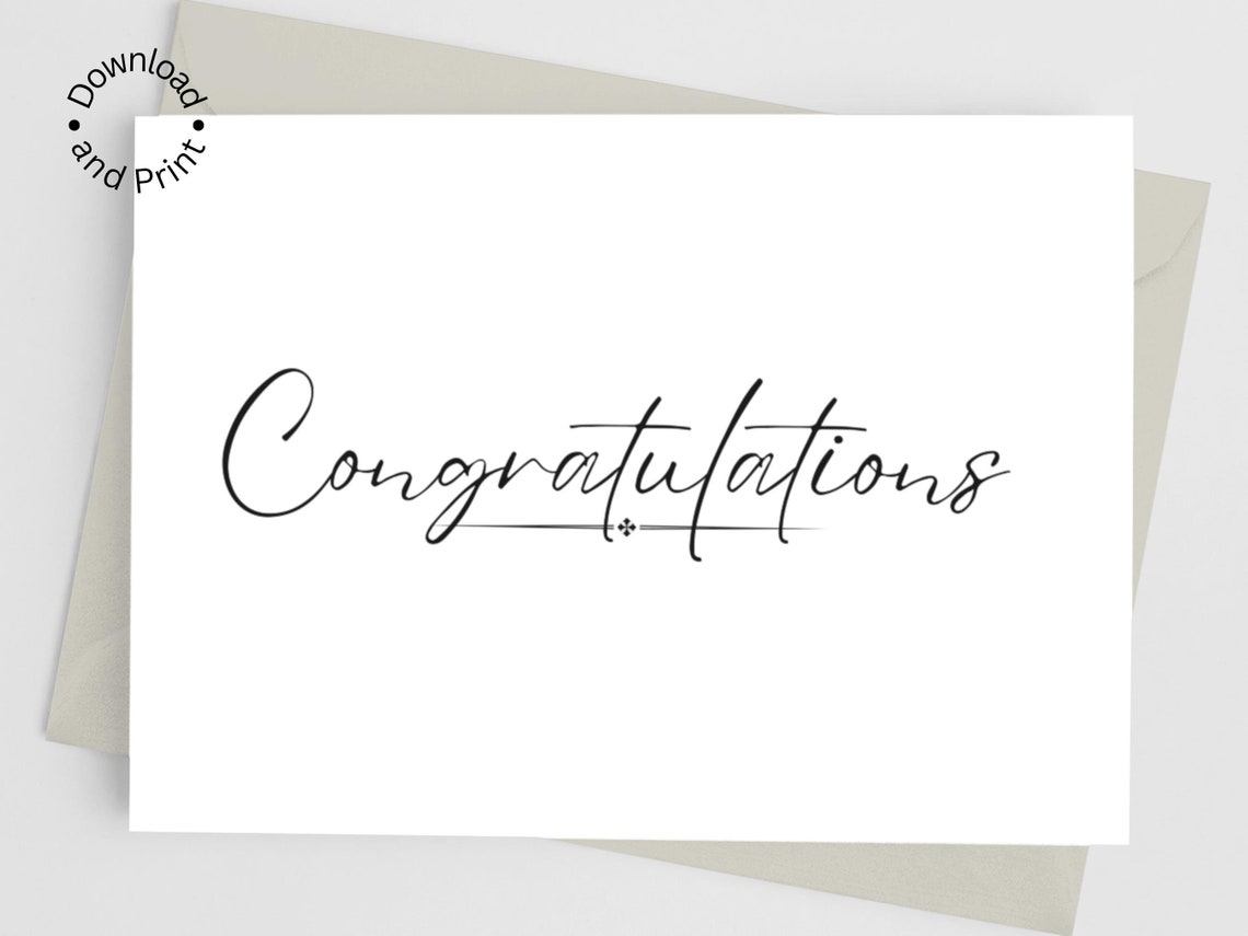 Printable Congratulations Card: Simple Script Design (instant Download ...