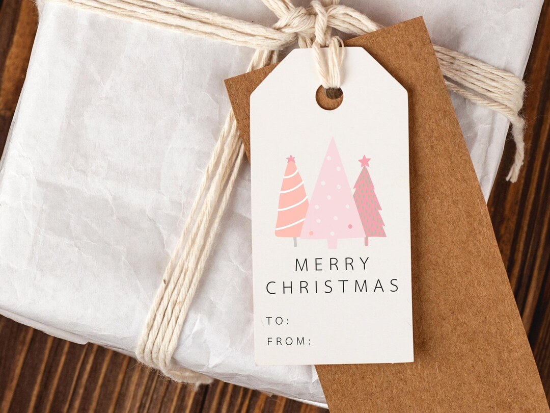 Printable Christmas Gift Tags, Pink Christmas Tree Gift Tags, Holiday ...