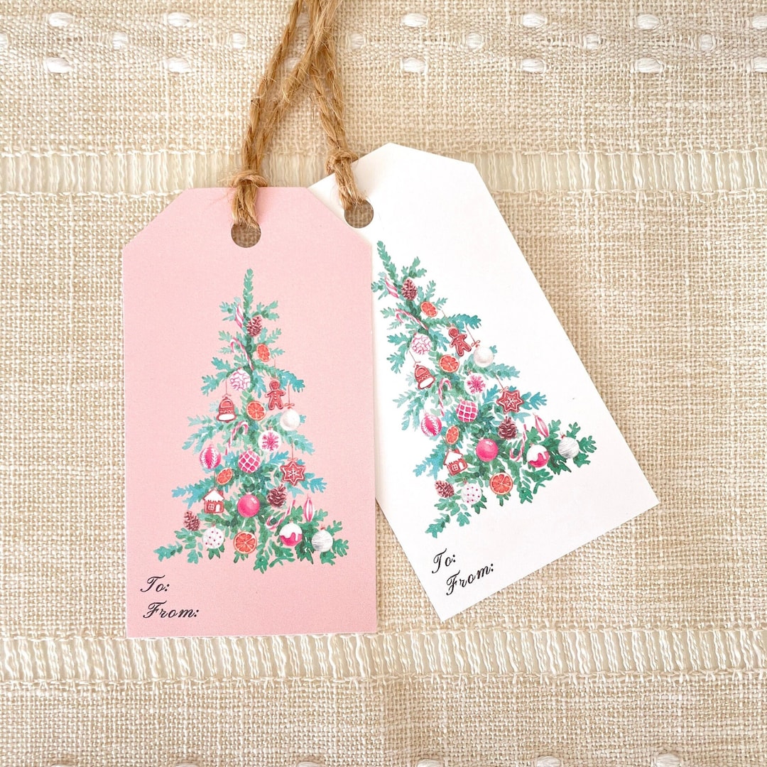 Printable Pink Christmas Tree Gift Tags, Christmas Tags for Gifts ...