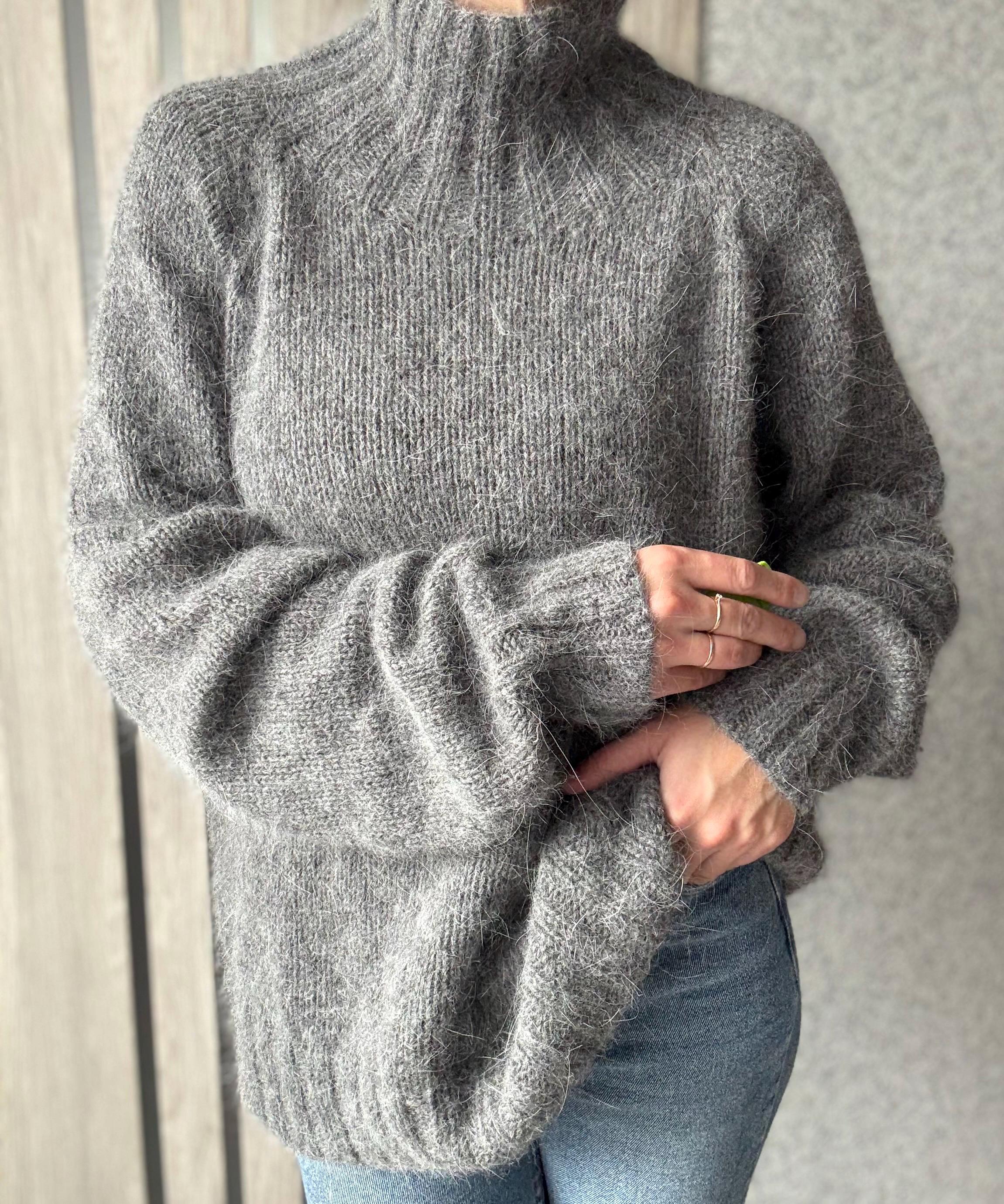 Gray Men's Angora Sweater | Hand Knit Turtleneck Pullover | Soft Wool ...