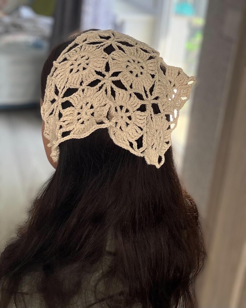 Cotton Crochet Bandana Handmade Triangle Headscarf Lightweight Summer ...