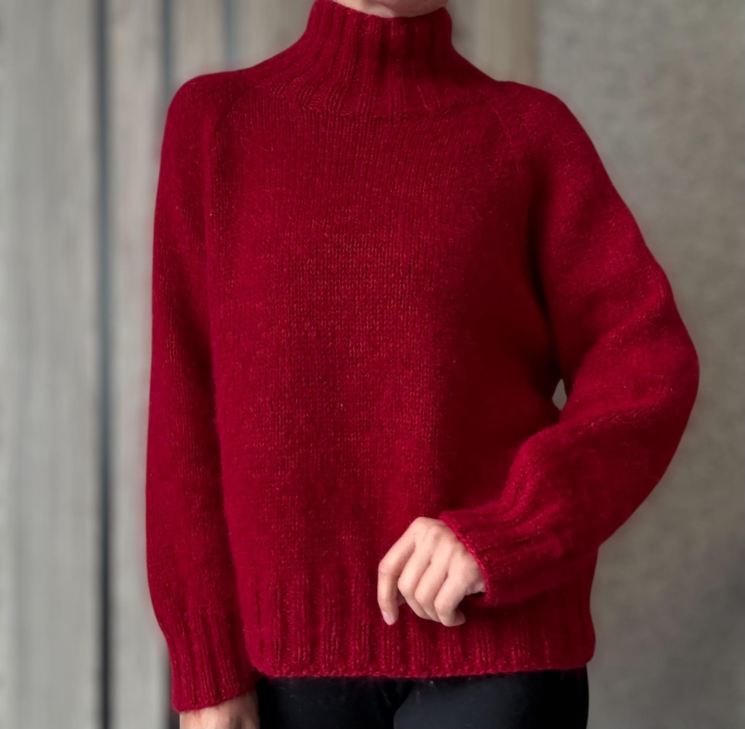 Fluffy Red Angora Sweater Winter Angora Hand Knit Turtleneck Pullover ...