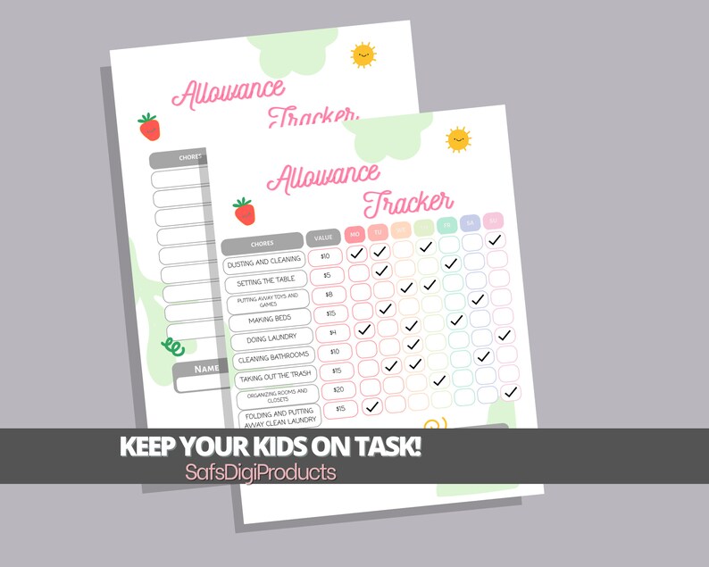 Editable Kid's Printable Allowance Tracker Digital Download: Keep Track ...