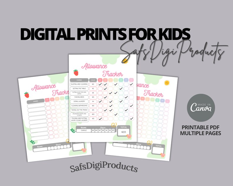 Editable Kid's Printable Allowance Tracker Digital Download: Keep Track ...