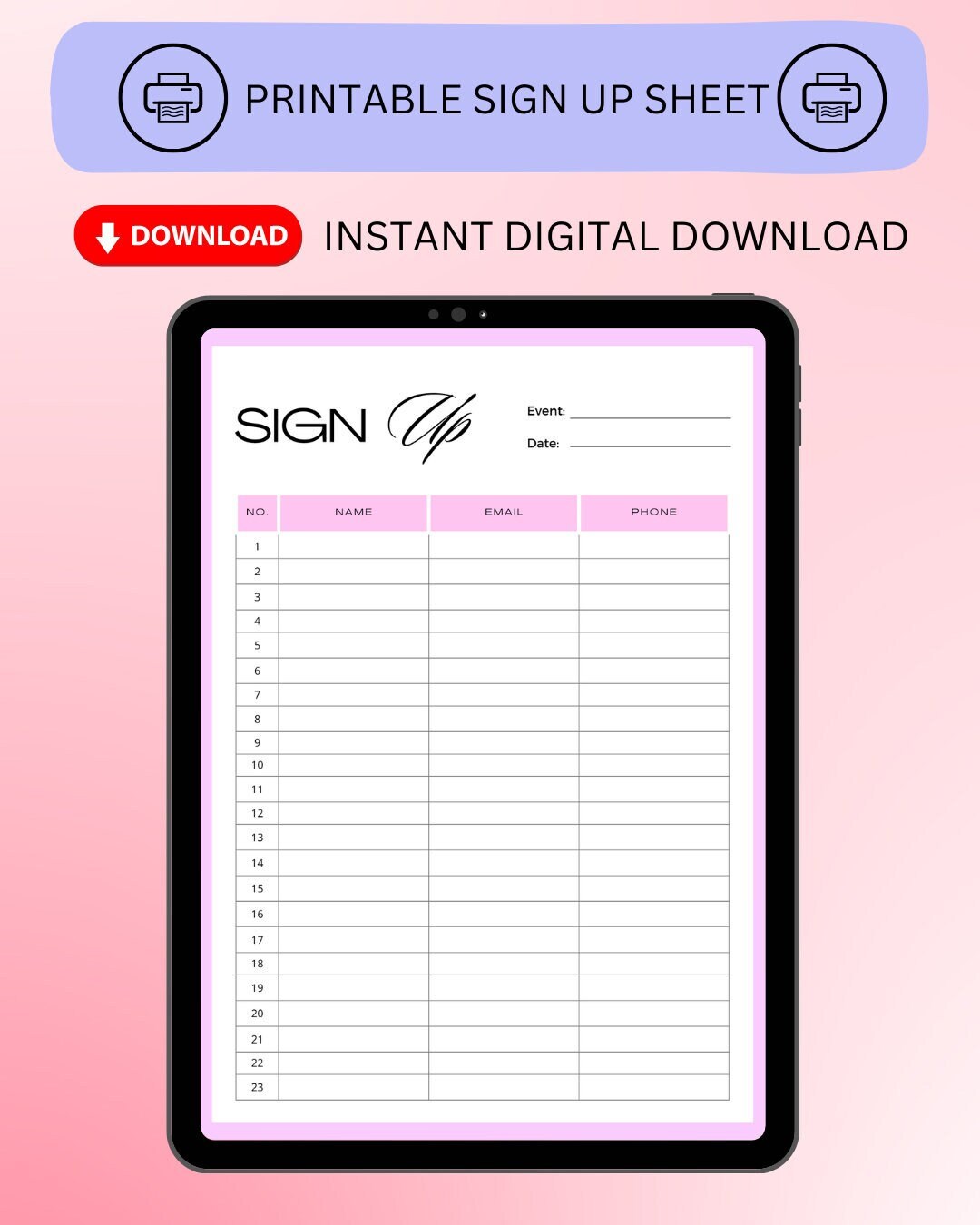 Printable Sign up Sheets - Etsy