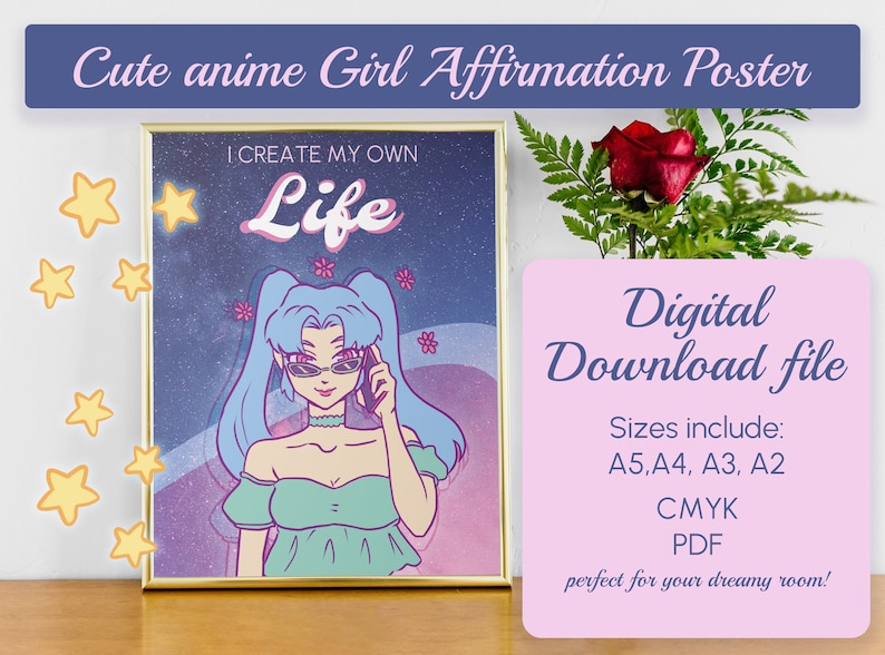 Anime Affirmation Poster, Instant Digital Download PDF, Digital ...