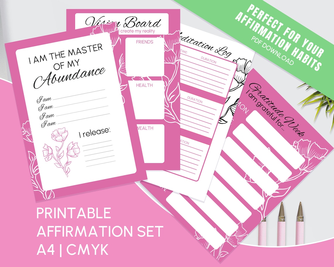 Printable Affirmation Planner, Instant Digital Pdf Download, Meditation ...