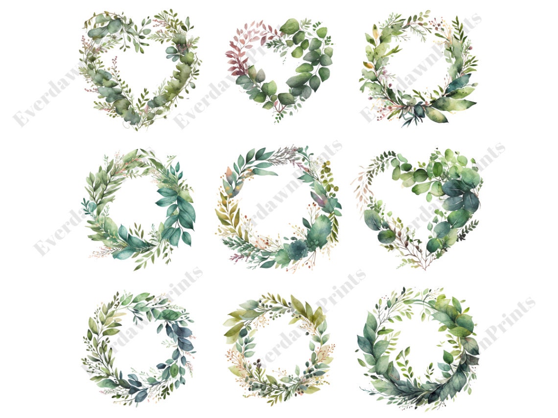 52 Botanical Watercolor Clipart, Hand Drawn Greenery PNG, Transparent ...