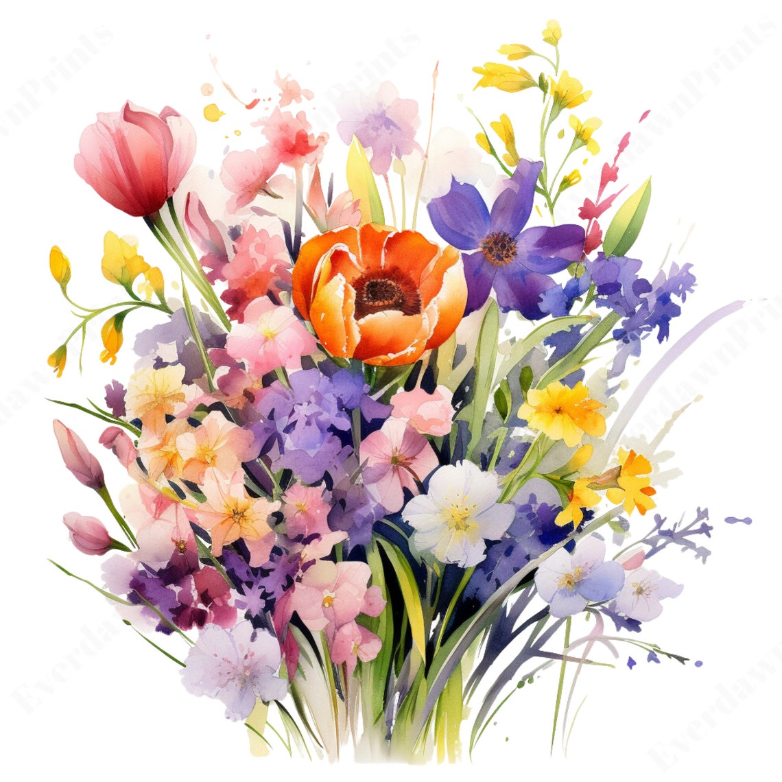 15 Watercolor Colorful Flowers Clipart, Watercolor, High Quality ...