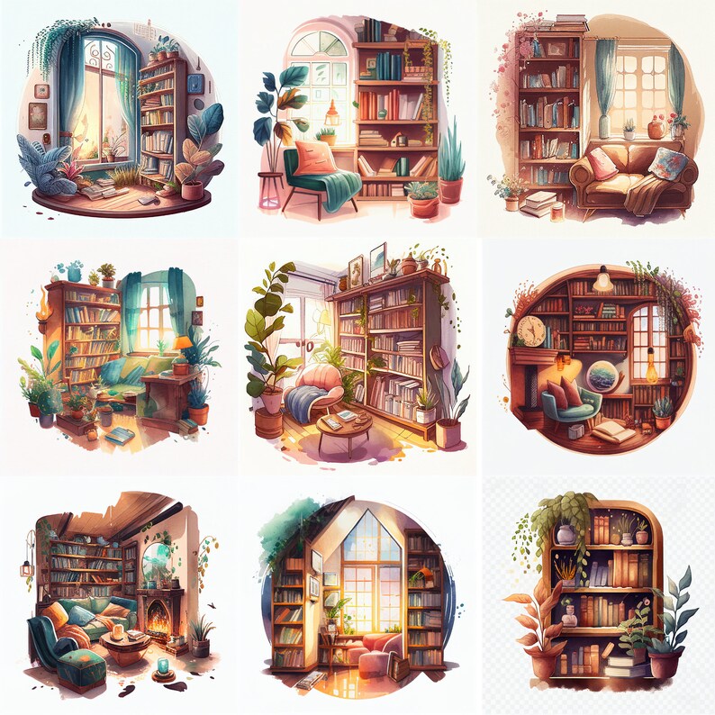 58 Cozy Home Library Clipart Bundle, High Quality Pngs, Bookshelf ...